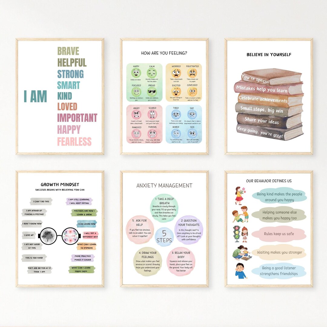 Set of 6 Calming Corner Poster, Printable Boho Wall Art for Kids ...