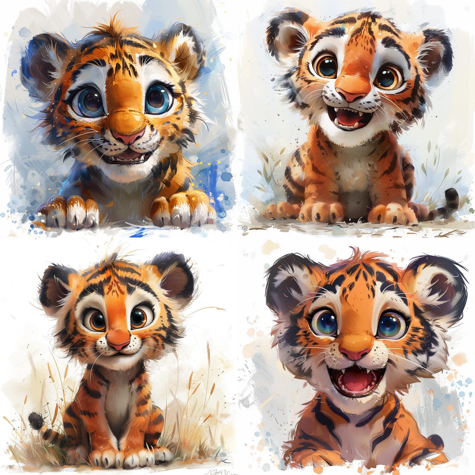 24 Cute Baby Tiger Clipart, Watercolor Cartoon Art, Digital Download ...