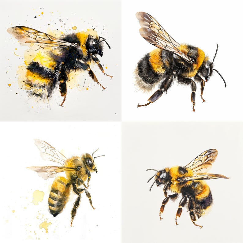 24 Bumblebee Clipart, Bee Illustration, Digital Download, Nature Art ...