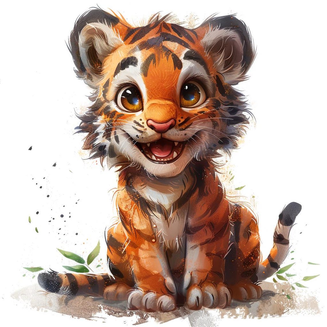 24 Cute Baby Tiger Clipart, Watercolor Cartoon Art, Digital Download ...