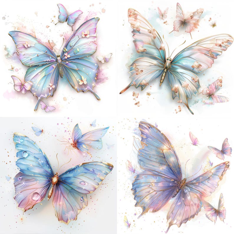 24 Watercolor Butterfly Clipart, Pastel Butterfly Illustration, Digital ...
