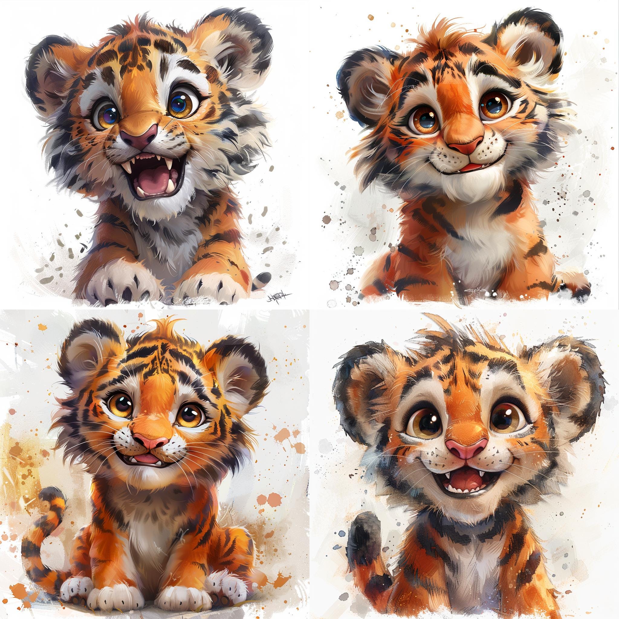 24 Cute Baby Tiger Clipart, Watercolor Cartoon Art, Digital Download ...