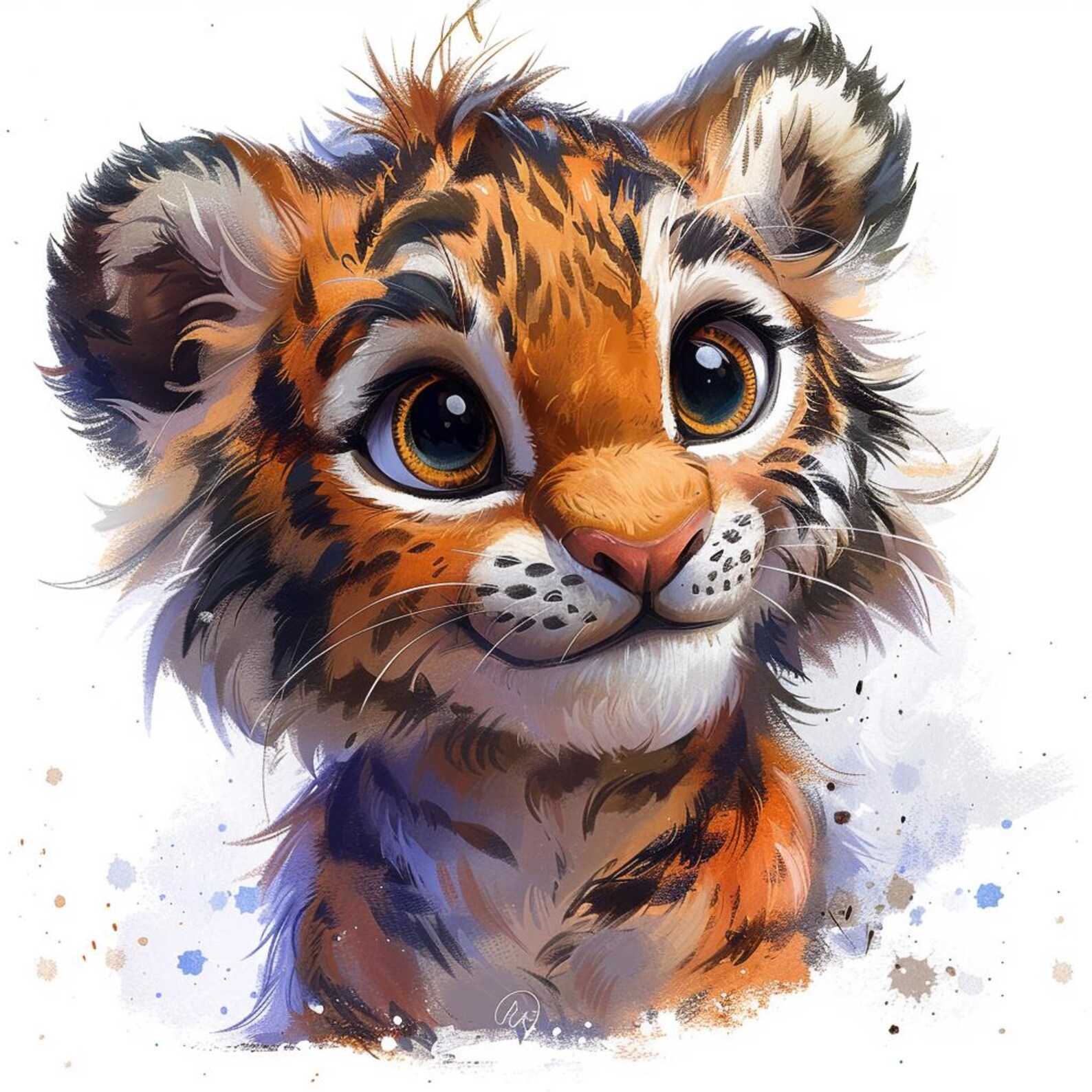 24 Cute Baby Tiger Clipart, Watercolor Cartoon Art, Digital Download ...