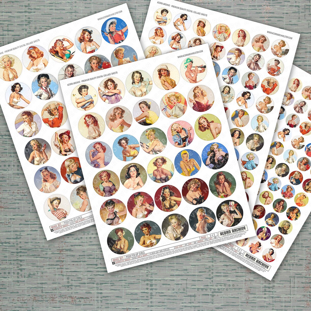 9 Sheets (717 Images) of Posh Pin-up Girls! - 1.5in, 1in, 20mm, 18mm ...
