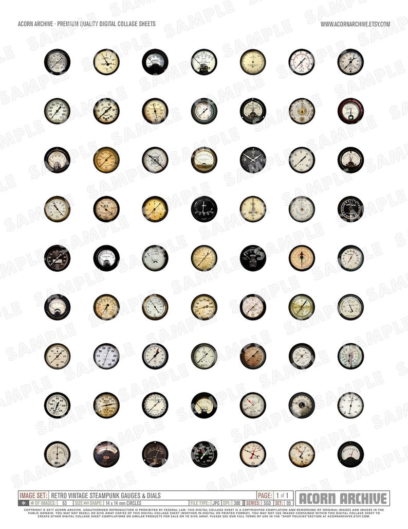 375 Images - Vintage Industrial Steampunk Gauges 1.5in, 1in, 20mm, 15mm ...