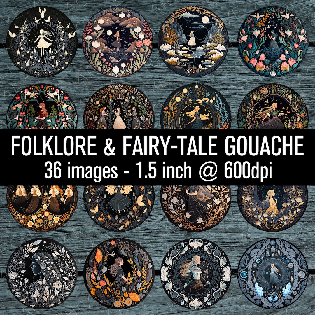 Fairy-tale and Folkloric Circular Gouache on Black Digital Downloads ...