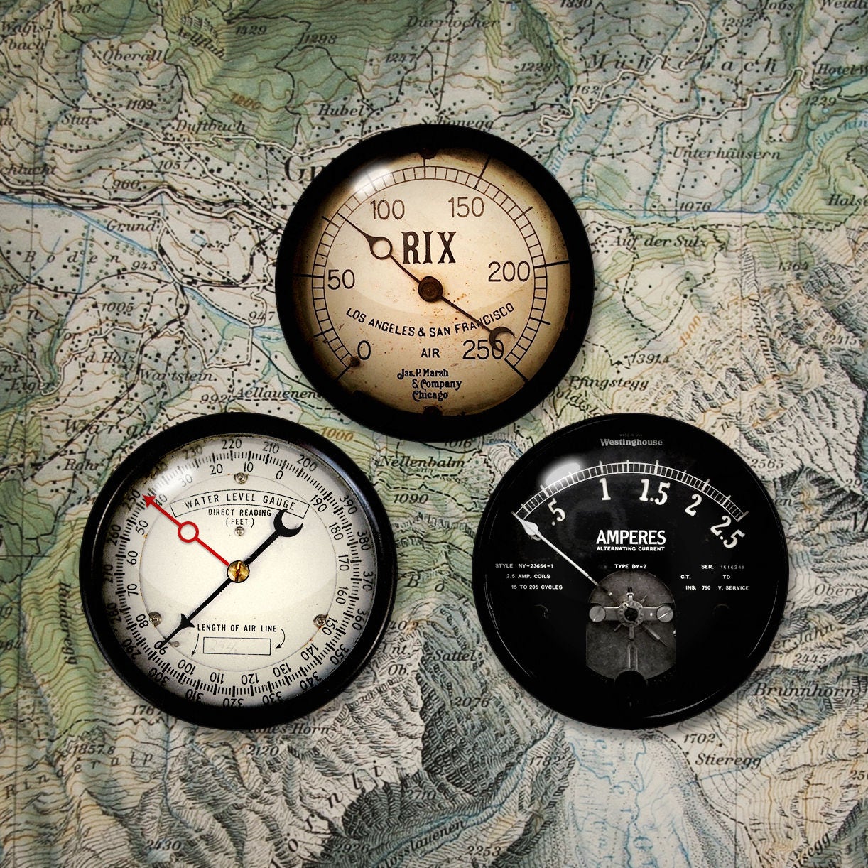 375 Images - Vintage Industrial Steampunk Gauges 1.5in, 1in, 20mm, 15mm ...