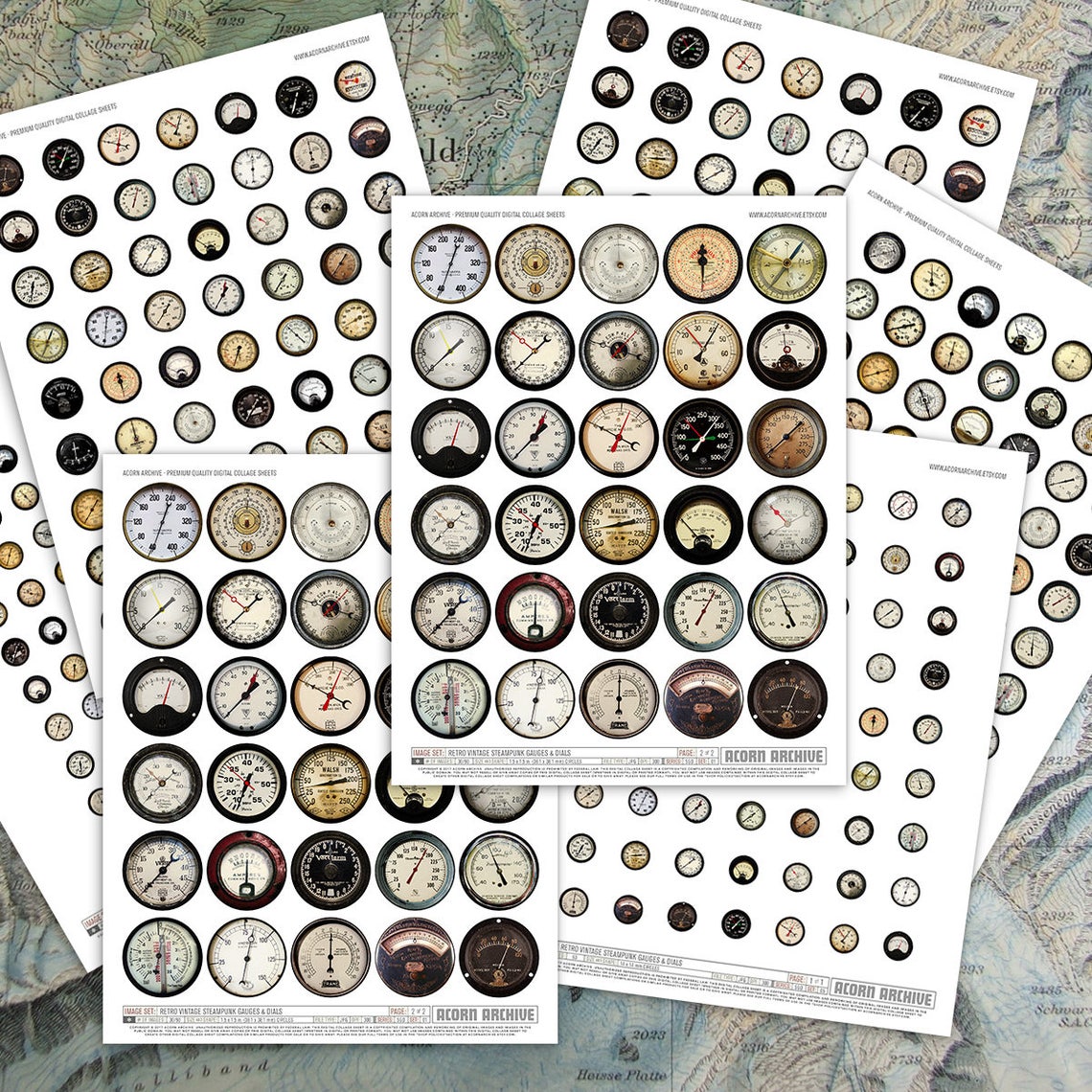 375 Images - Vintage Industrial Steampunk Gauges 1.5in, 1in, 20mm, 15mm ...