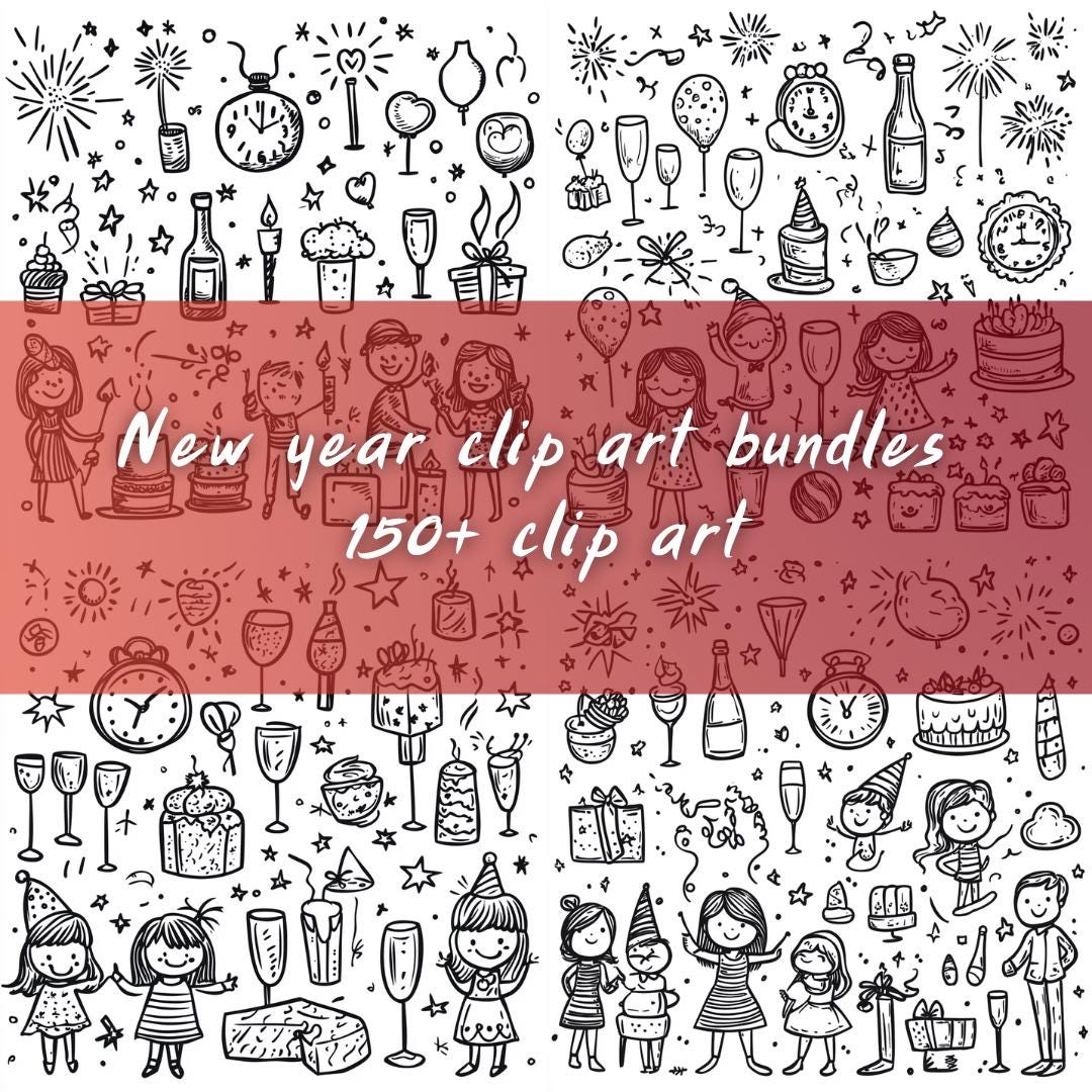 Whimsical New Year Clip Art Bundle Festive Digital Graphics Holiday ...
