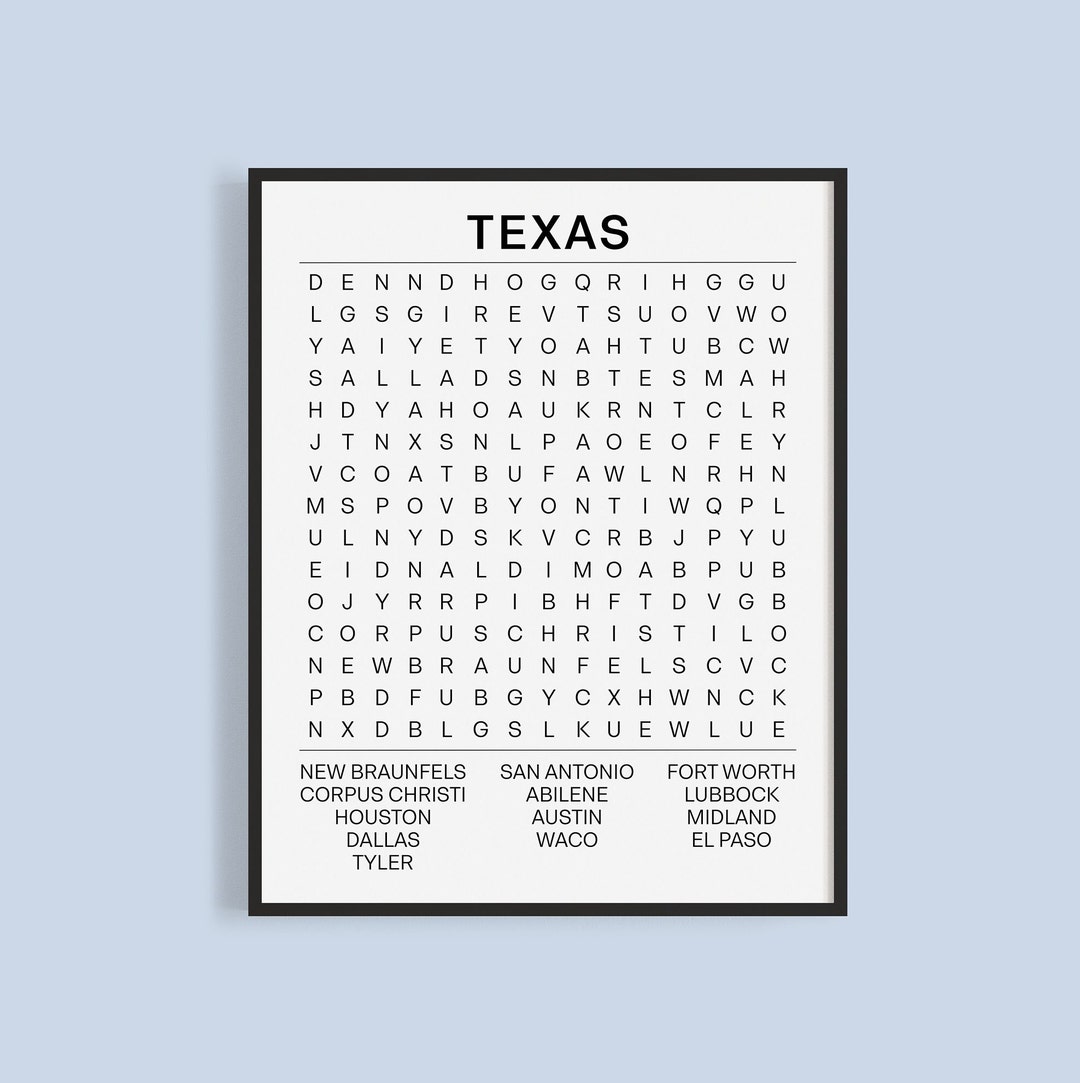 Texas Word Search Printable Art Digital Texas Cities Word - Etsy
