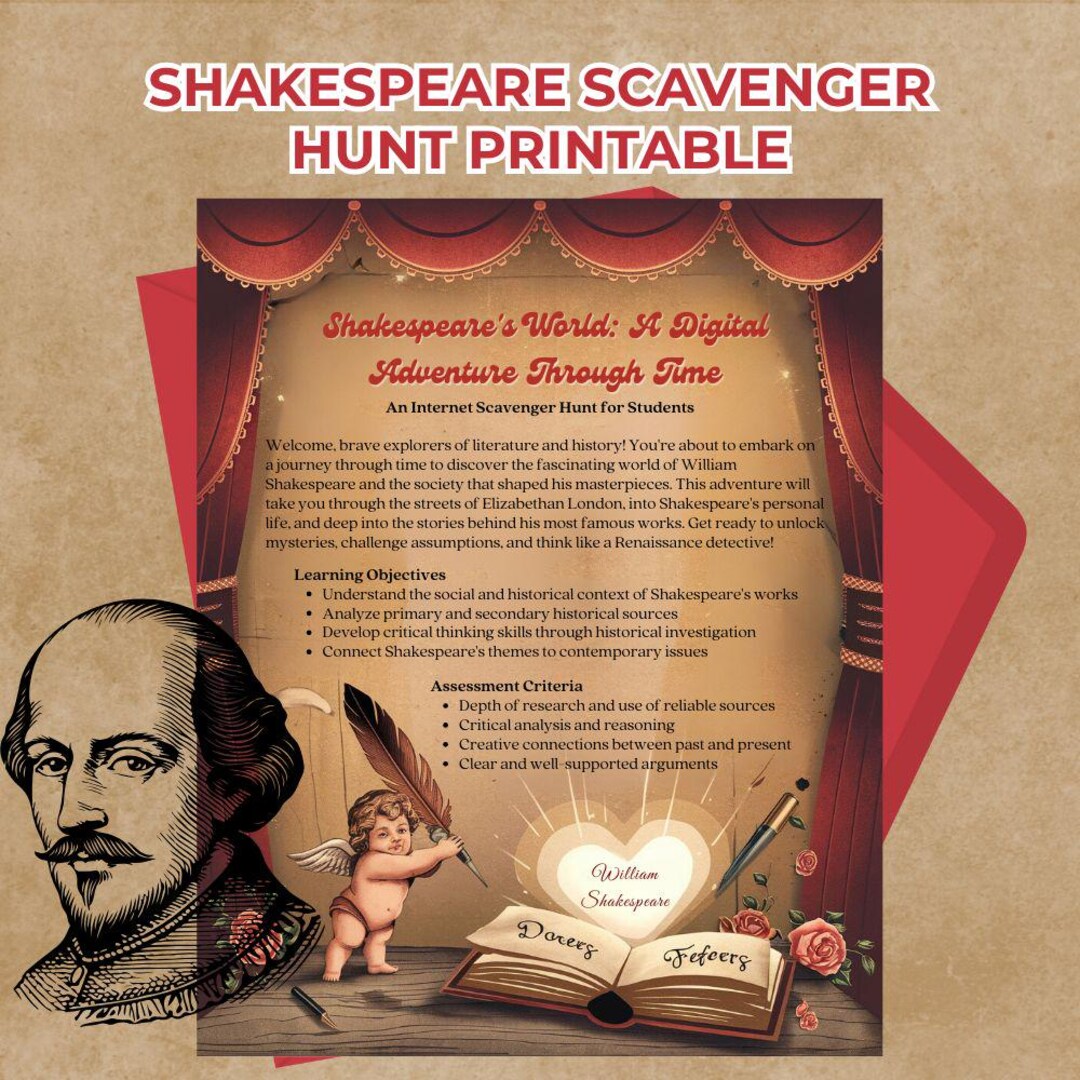 Shakespeare Internet Scavenger Hunt Printable for School Students ...