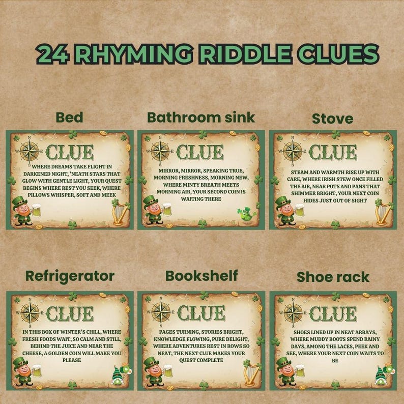 St Patricks Day Scavenger Hunt for Kids, Indoor Leprechaun Treasure ...