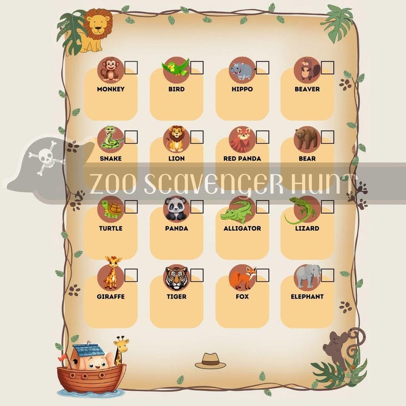 Zoo Scavenger Hunt Printable for Kids Students, Outdoor Scavenger Hunt ...