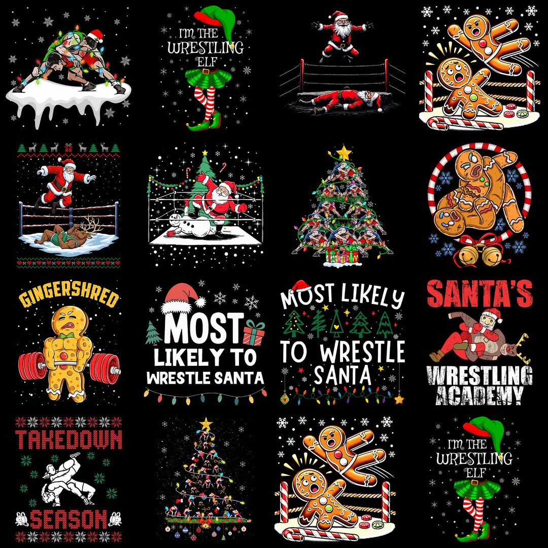Wrestling Christmas PNG Bundle, Santa Wrestler PNG, Funny Wrestling ...