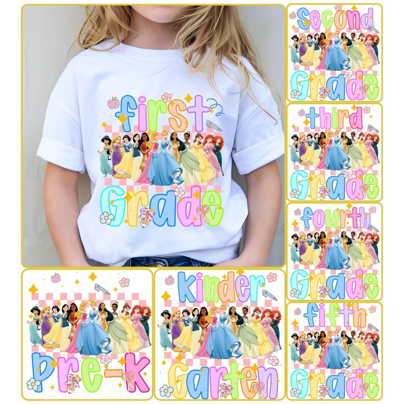Cartoon Princess Back to School Png Bundle, Pre-k 1st/2nd/3rd/4th Grade ...