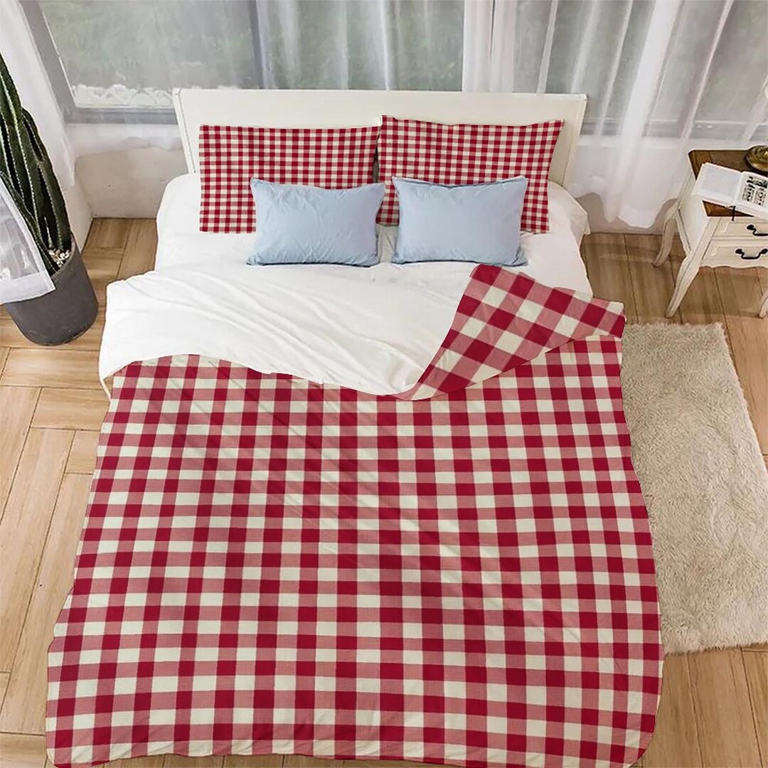Simple Red Gingham Duvet Cover With Pillowcases, Red Plaid Bed Cover ...