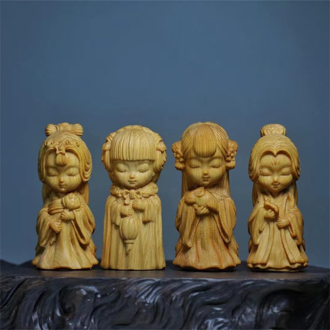 Handcrafted Wooden Cartoon Figurine, Unique Wood Carved Doll, Rustic ...