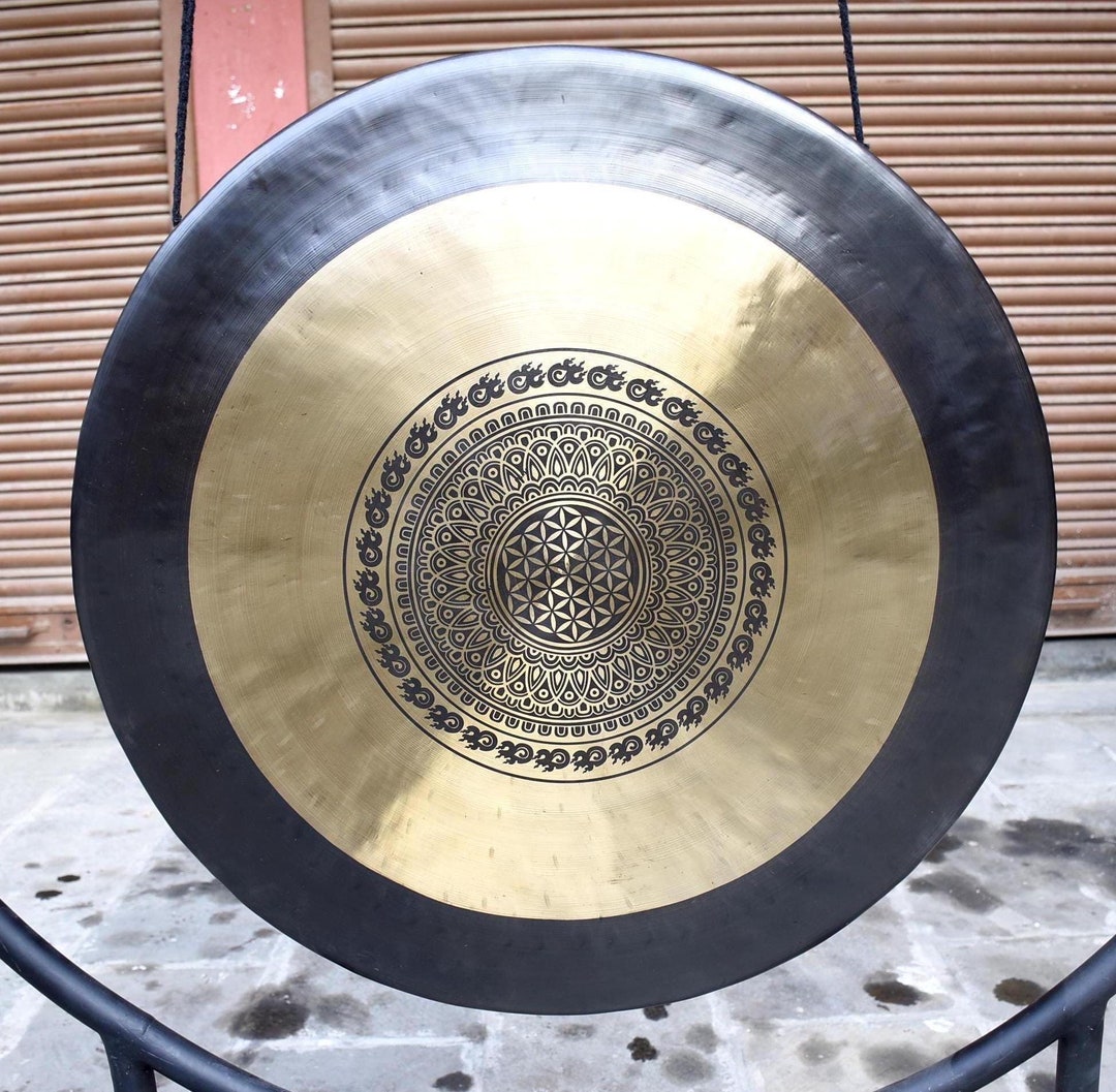 20 Inches Flower of Life Carved Gealing Gongs Temple Gong Bell Chau ...