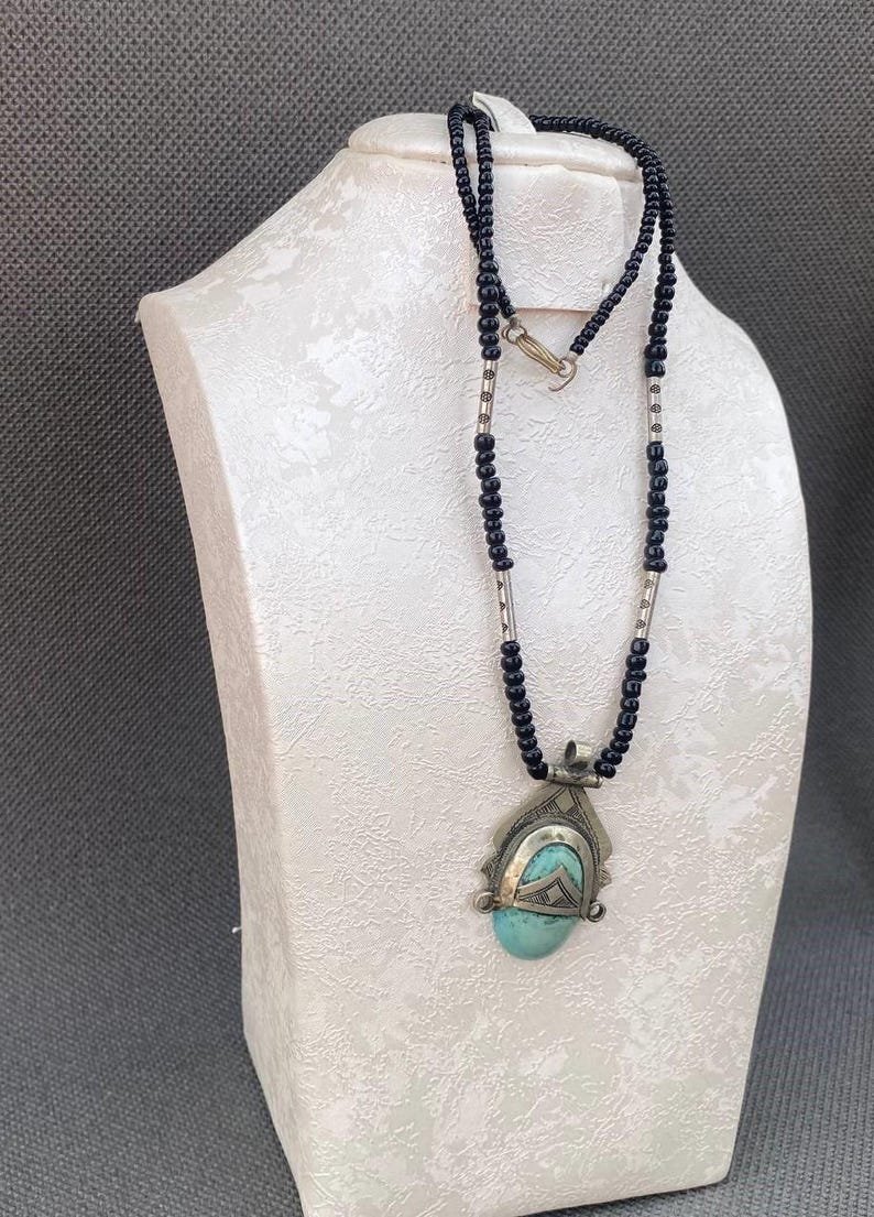 Handmade Moroccan Silver Tuareg Necklace Gift, Vintage Pendant Fibula ...