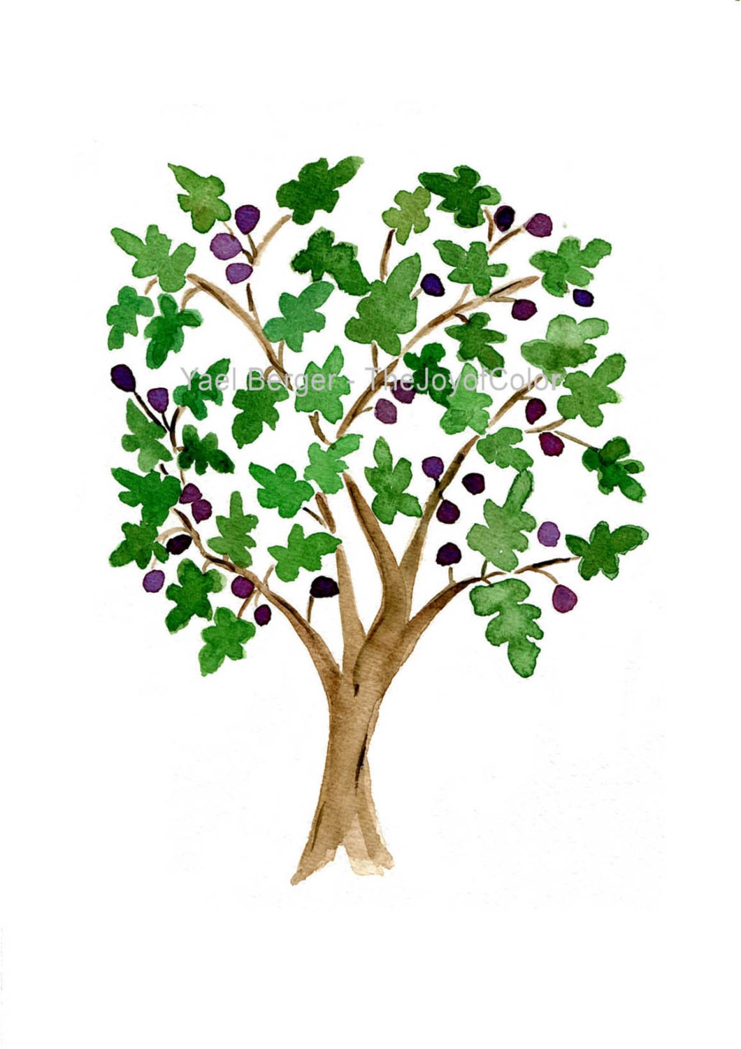 Fig Tree art print watercolor print fig tree Folk art | Etsy