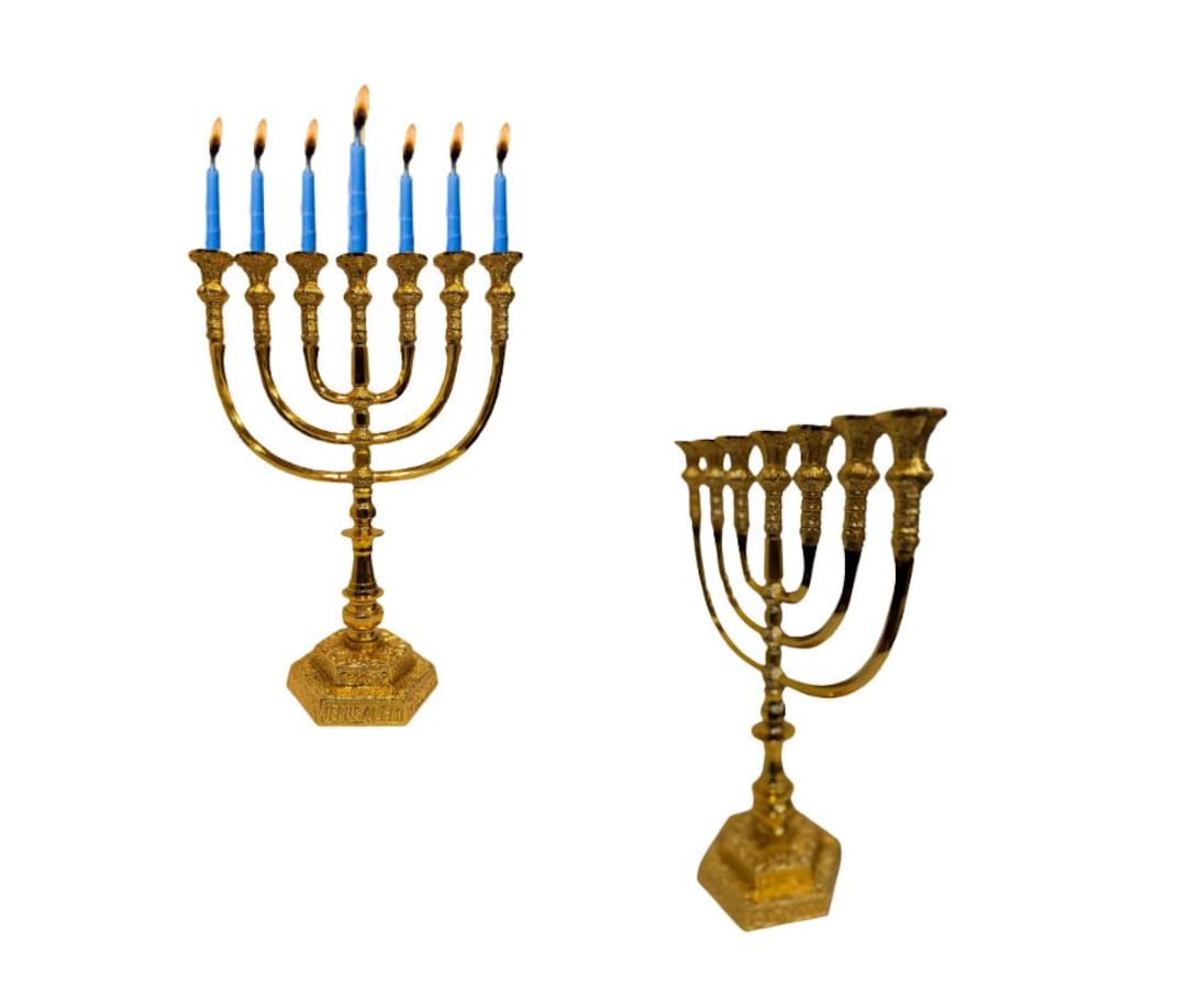 Menorah Hanukah Jewish Lamp 7 Branch Silver or Gold Finish Jewish Gift ...