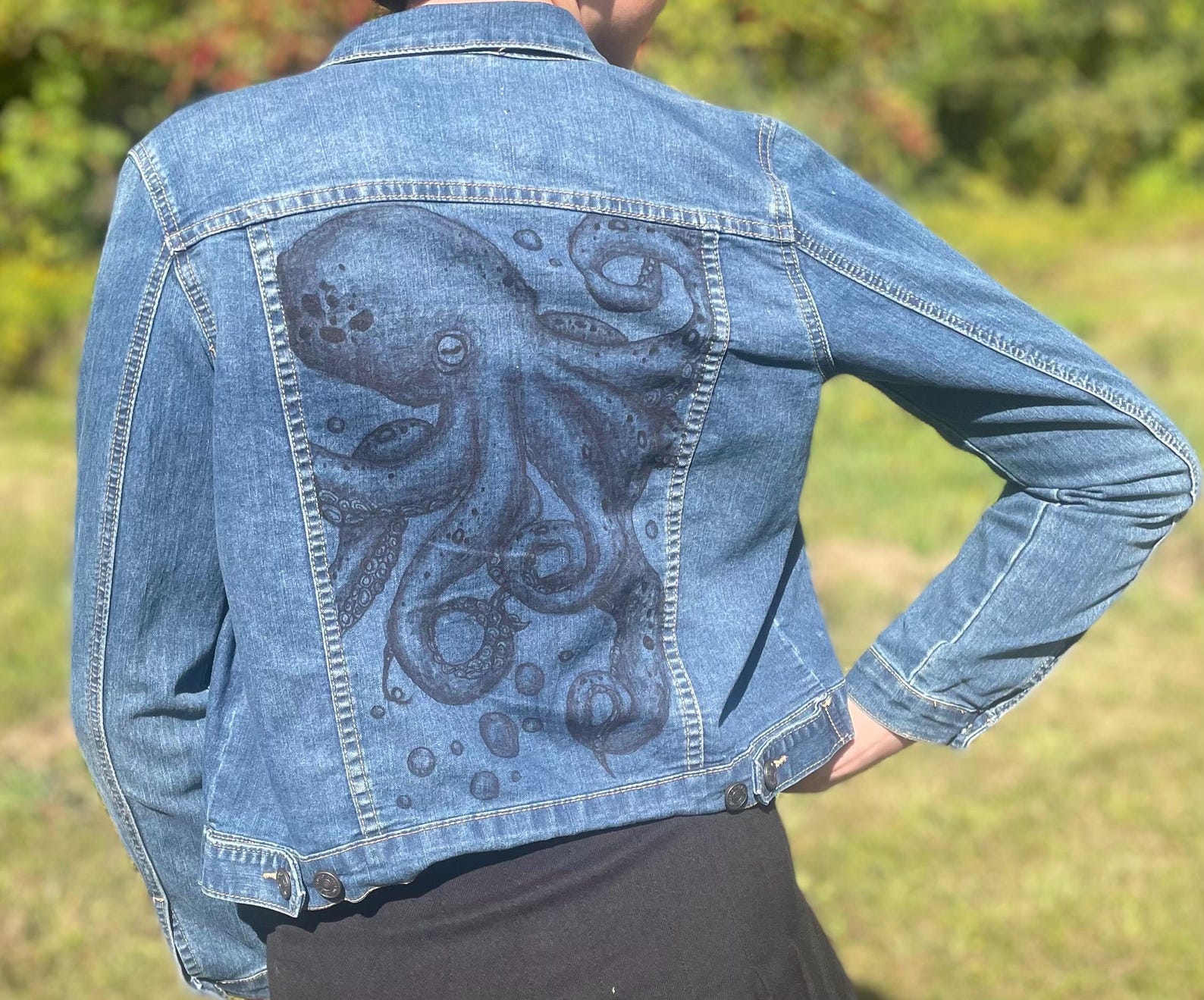 Octopus Design Hand Drawn Denim Jacket - Etsy