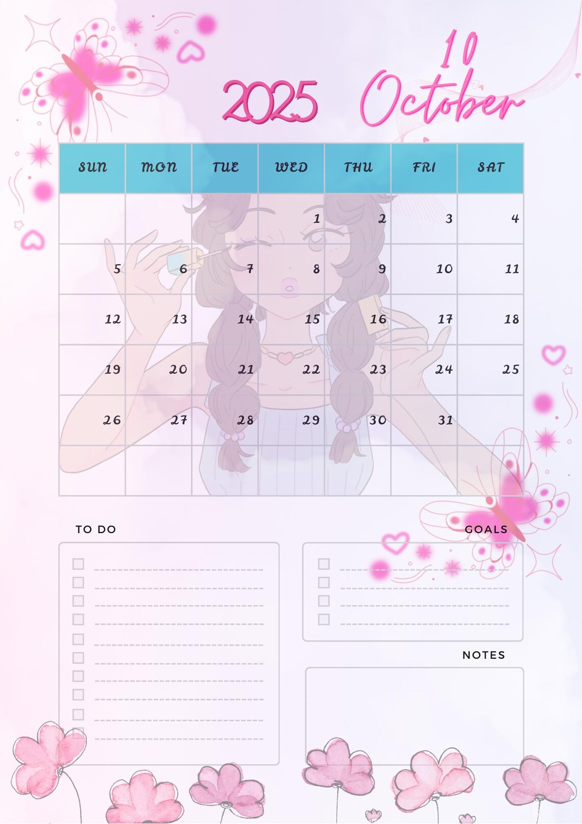 2025 Printable Calendar,editable PDF Printable Girl Calendar,women ...