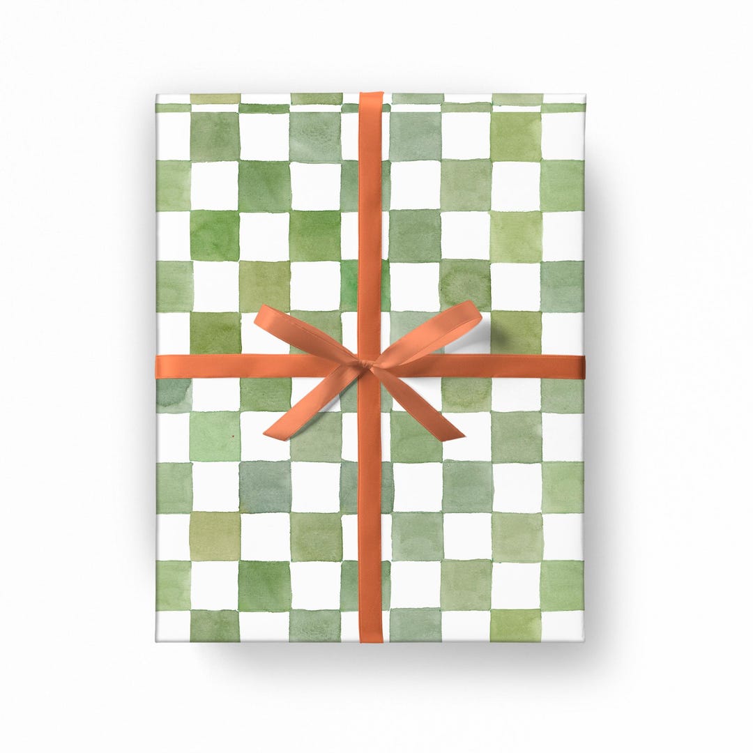 Green Checkered Wrapping Paper, Hand Painted Holiday Gift Wrap ...
