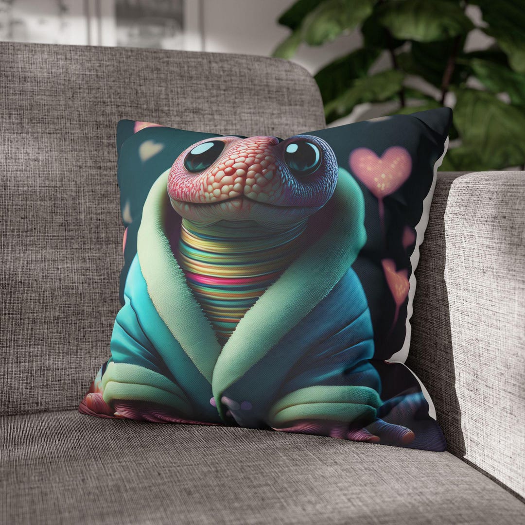 Pillowcase, Cute Worm in Dressing Gown Heart Design Cushion Cover ...