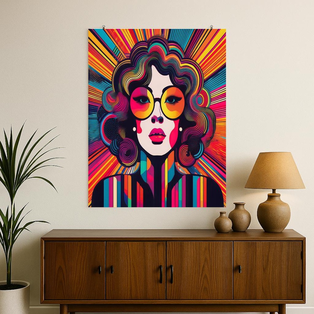1960s Lady Pop Art Print Bold Retro Wall Art Featuring Psychedelic ...