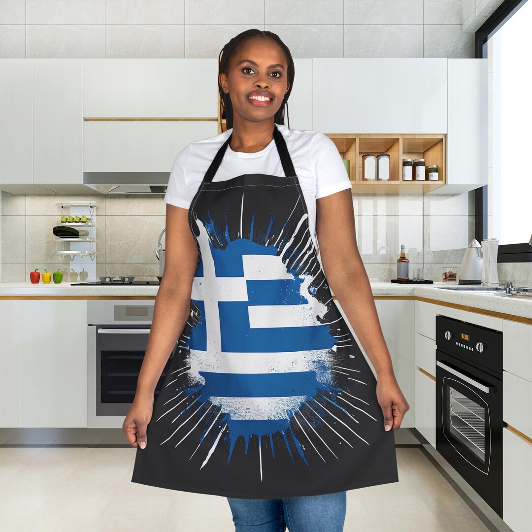 Greek Flag Apron, Paint Splatter Design, Culinary Chef Gift, BBQ ...