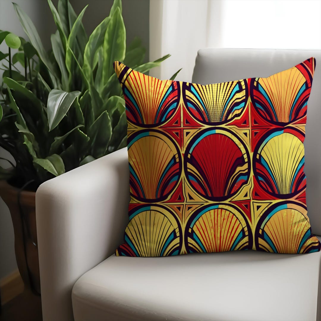 1930s Art Deco Cushion With Bold Retro Fan Pattern Colorful Geometric ...