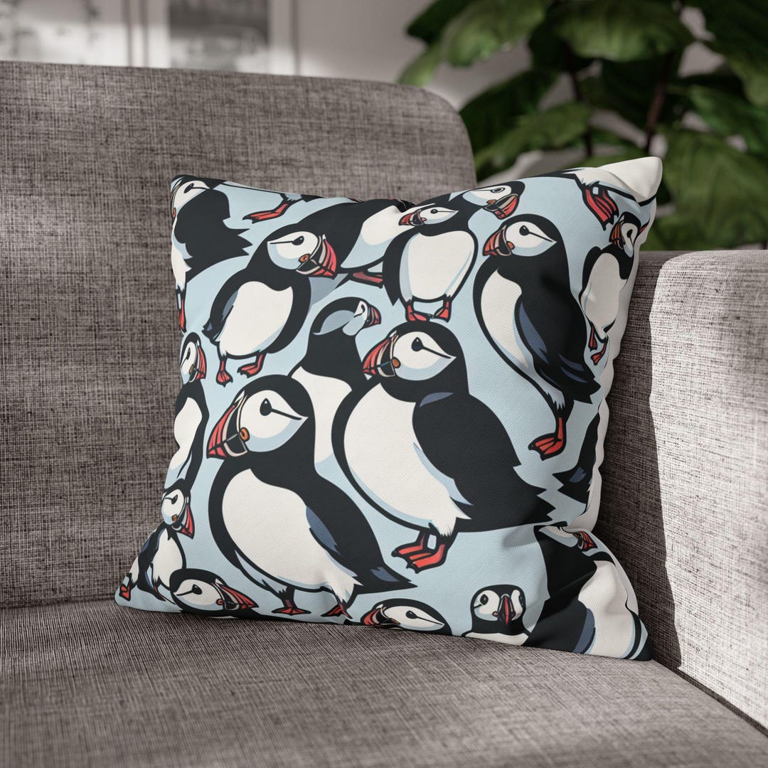 Pillowcase, Puffin Pattern Bold Design Cushion Cover Square Canvas ...