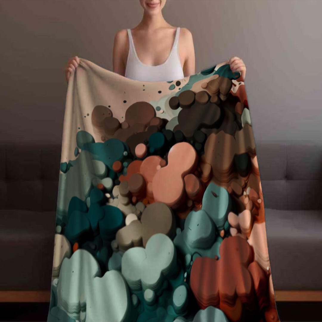 Modern Orange and Brown Blob Art Fleece Blanket With Abstract Fluid ...