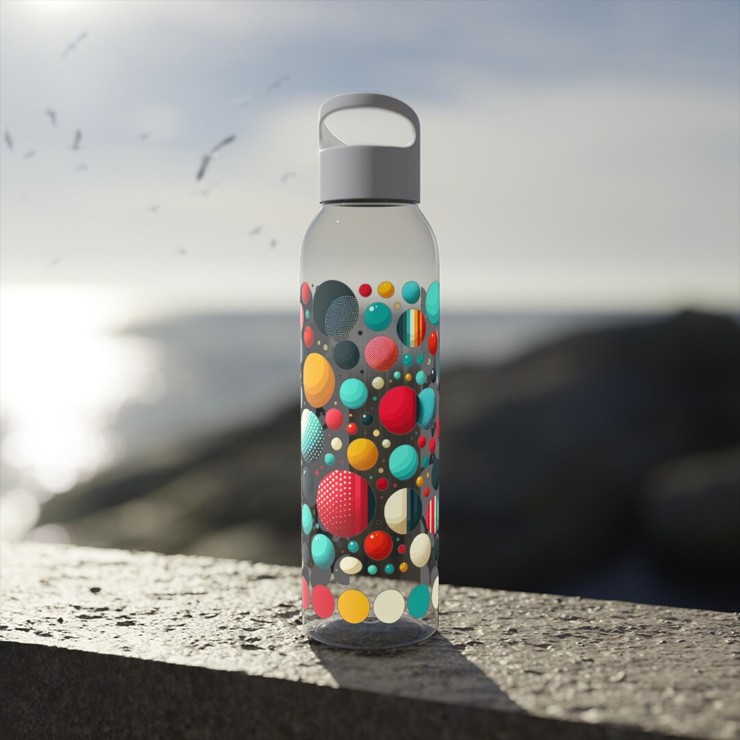 Retro Funky Water Bottle, Colourful Circles Design, Refillable, 21oz ...