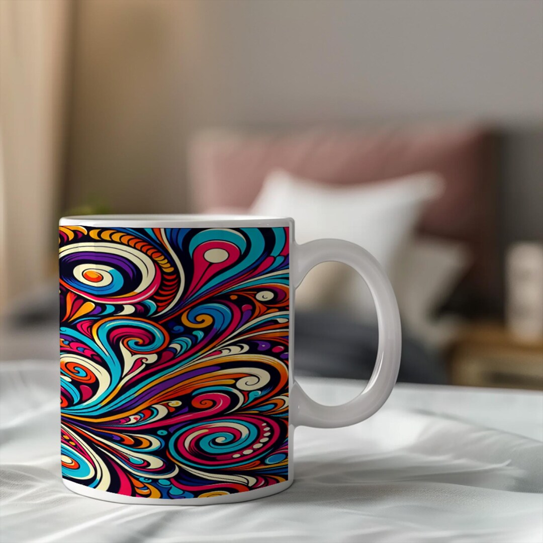 Psychedelic Swirls Coffee Mug | Groovy 1960s Abstract Tea Cup | Vibrant ...