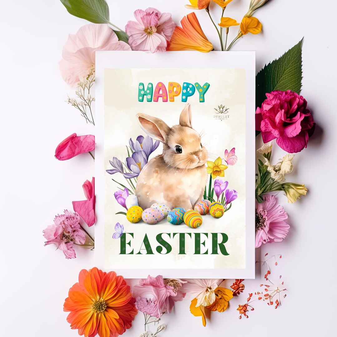 Easter Bunny Watercolor Clipart | Cute Spring Rabbit With Eggs and ...