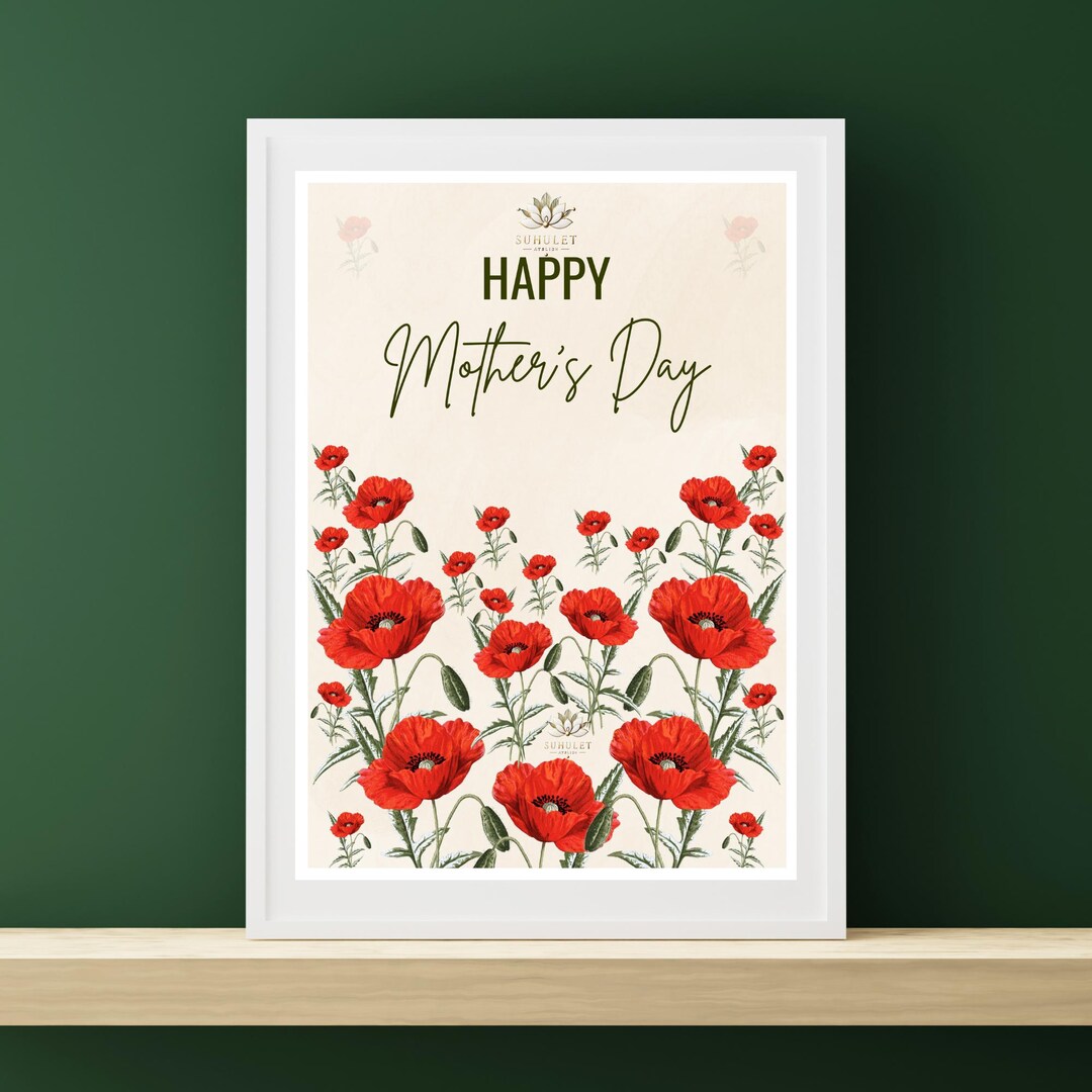 Red Poppy Floral Digital Design for Mother’s Day | Printable Greeting ...