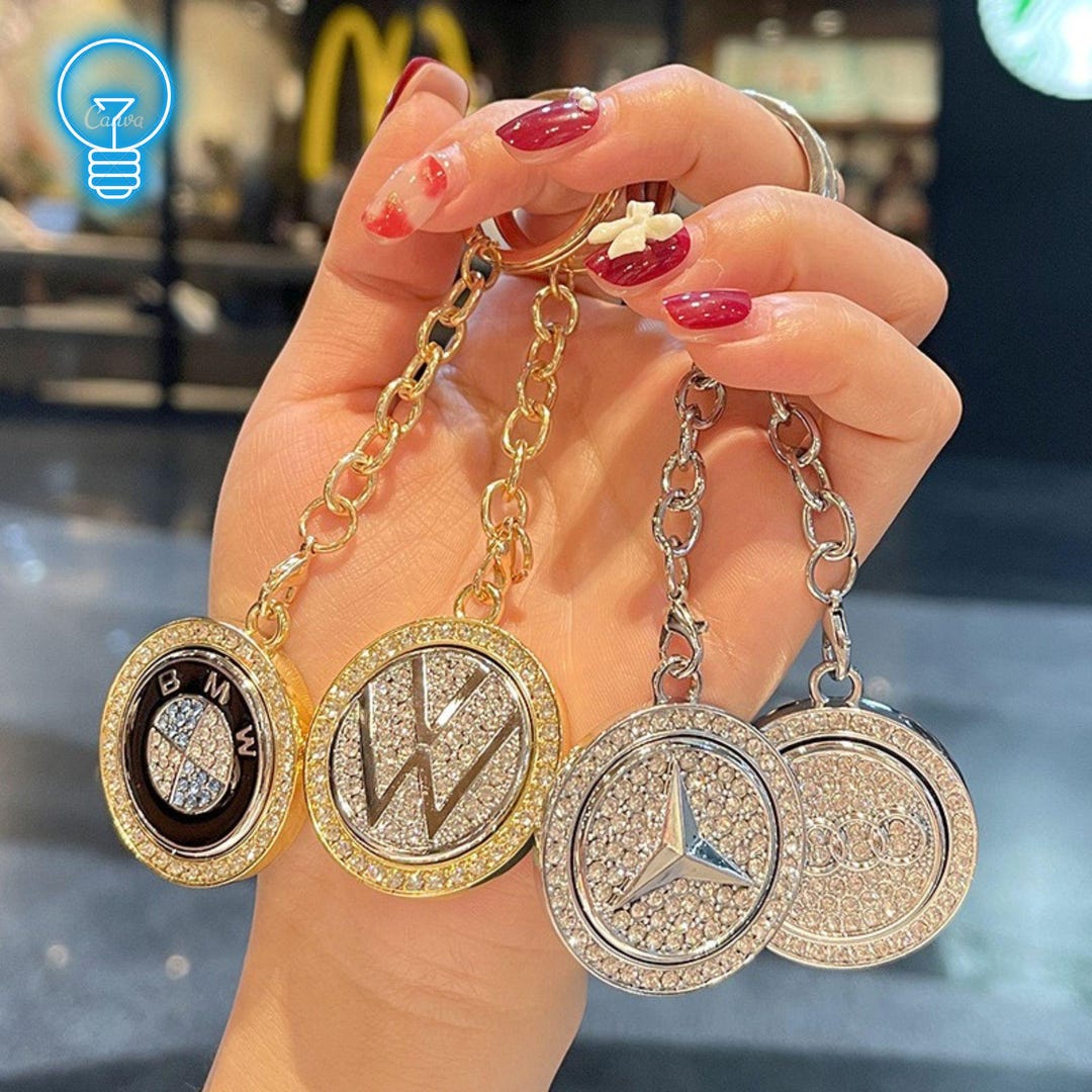 Double Sided Diamond Keychain Emblems Key Ring Pendant for Audi ...