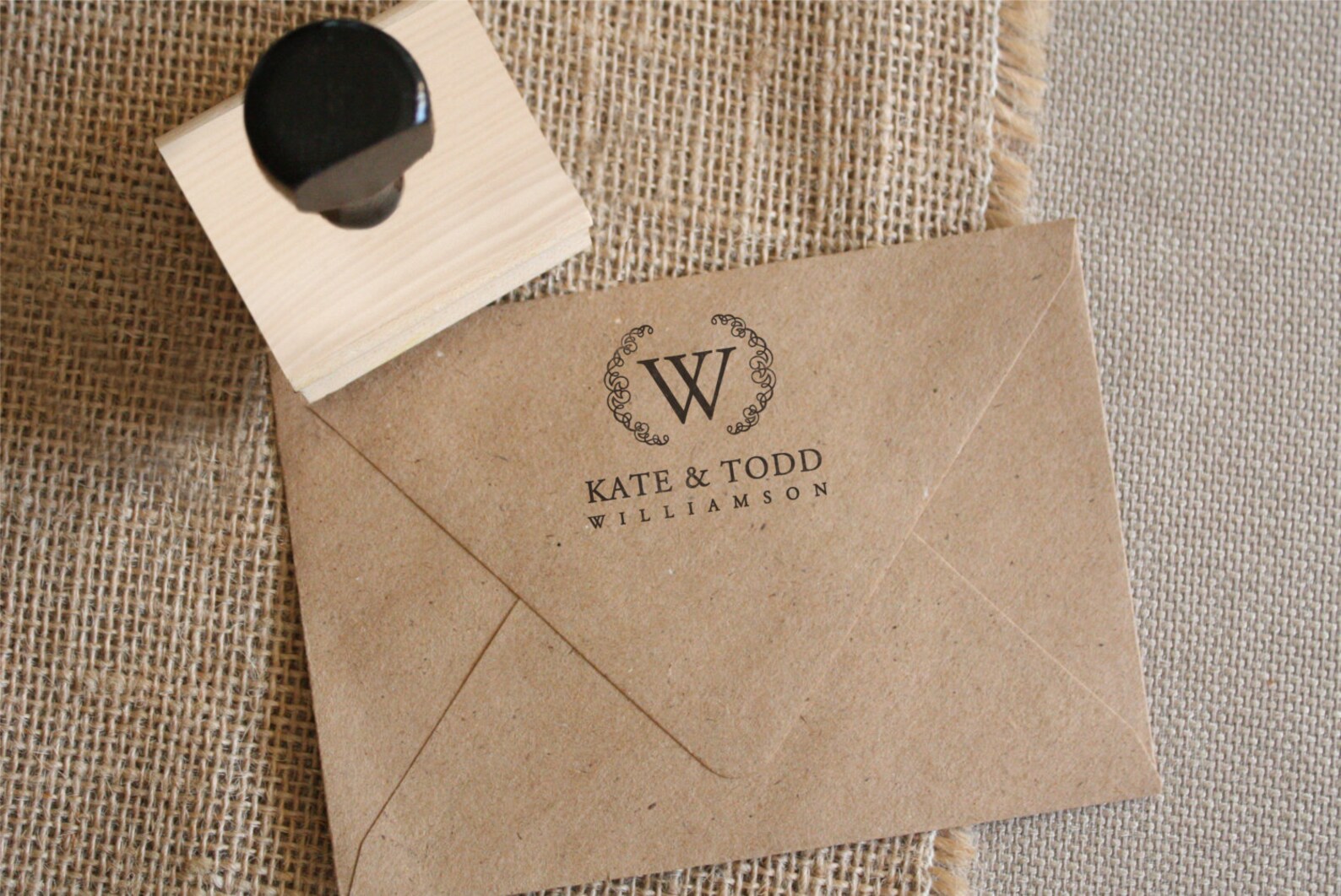 Custom Monogram Stamp - YOUR CUSTOM WORDING - Wreathe - Etsy