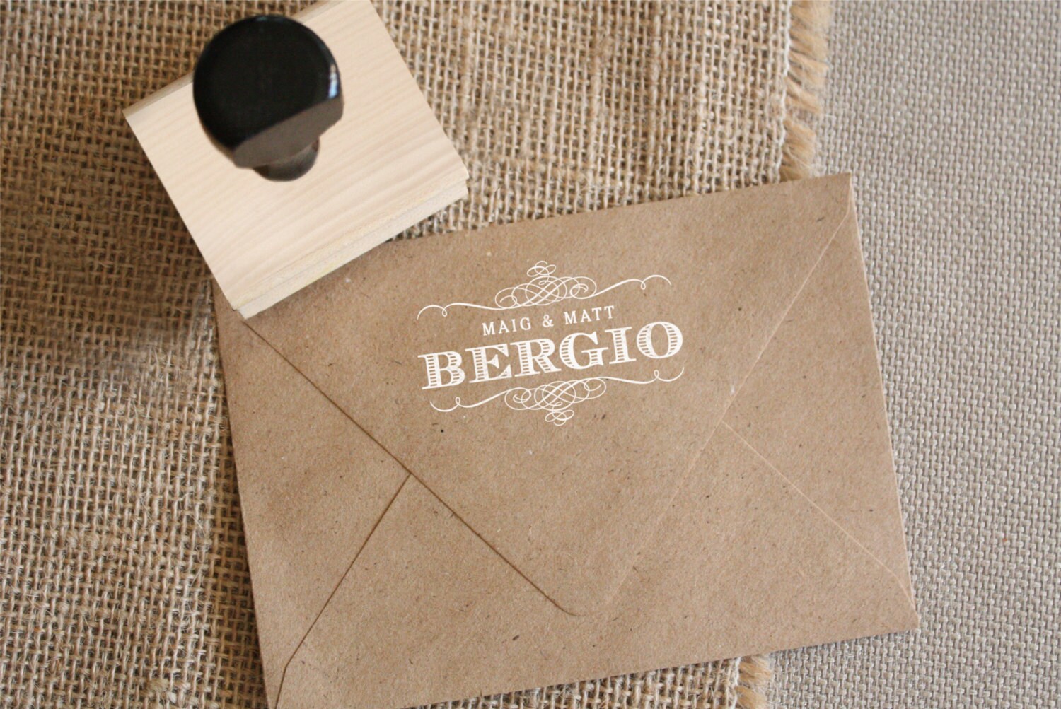 Custom Monogram Stamp - YOUR CUSTOM WORDING - Flourish - Etsy