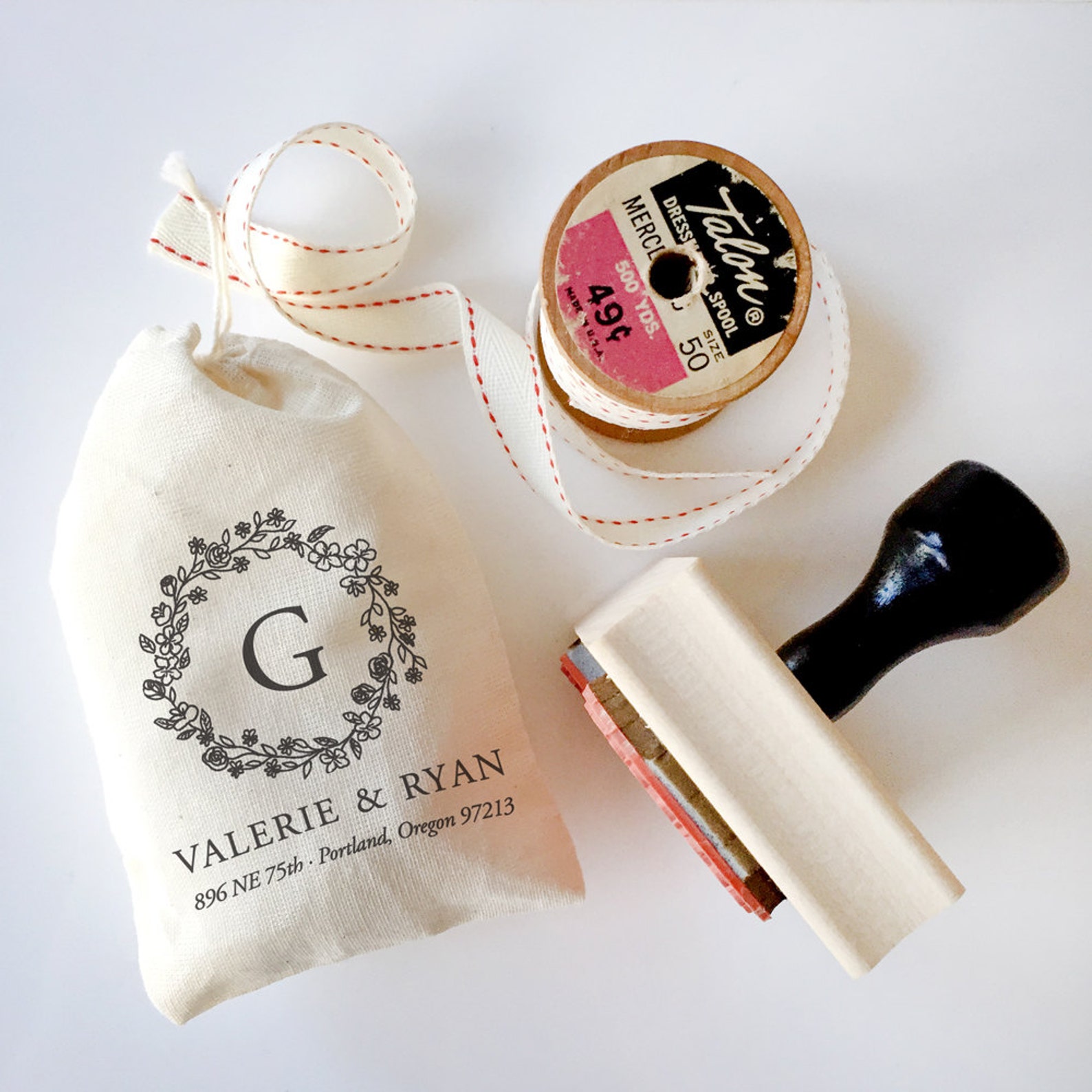 Custom Monogram Stamp - YOUR CUSTOM WORDING - Dogwood - Etsy