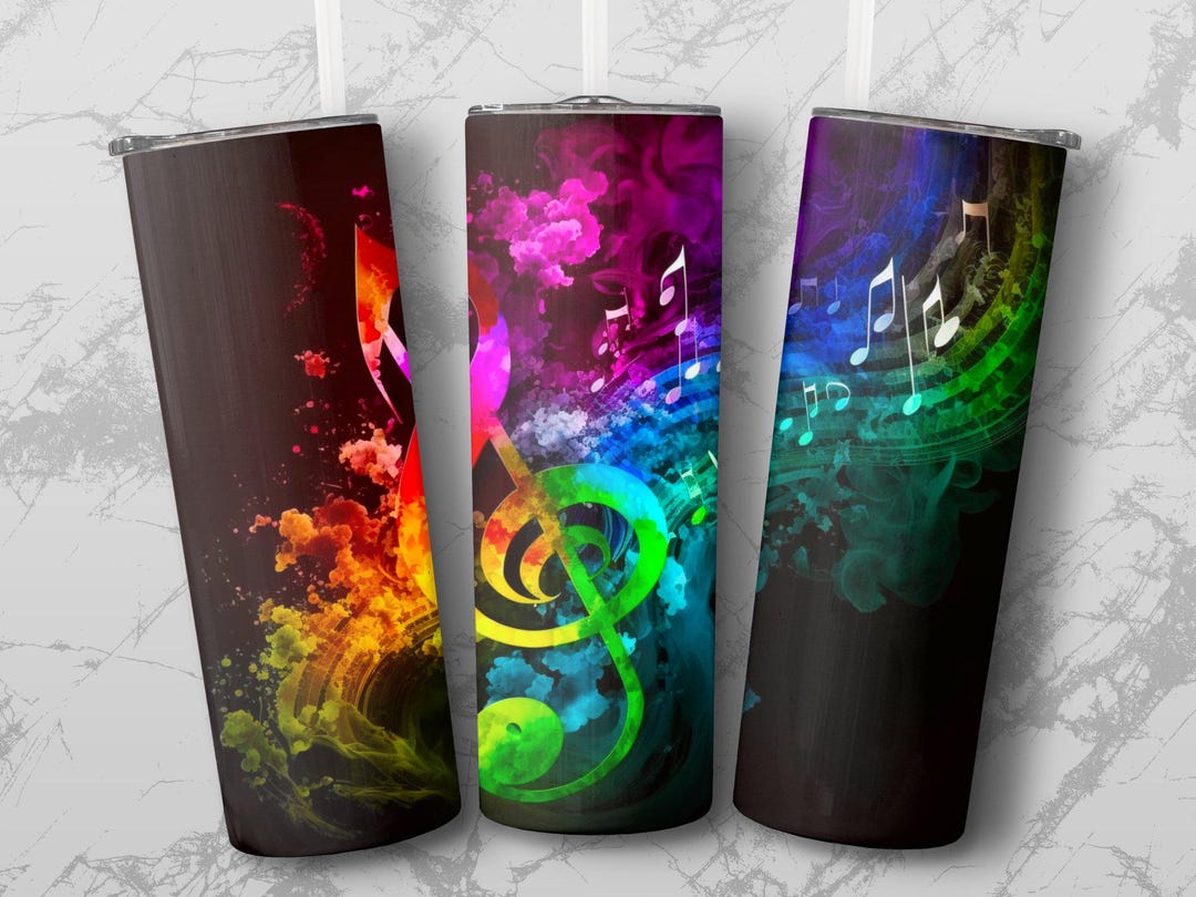 Colorful Music Notes Tumbler Wrap, Vibrant Musical Design for 20oz ...