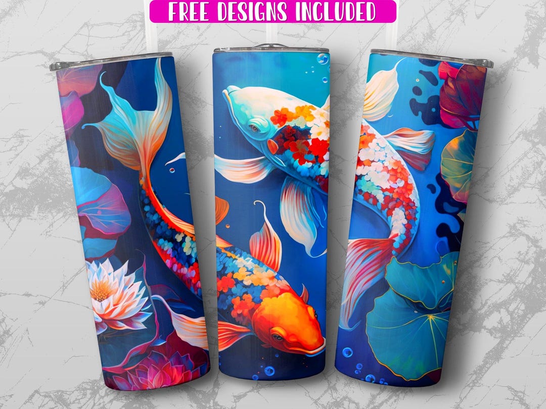 Koi Fish Tumbler Wraps, Digital 20oz Tumbler PNG, Vibrant Koi Fish ...
