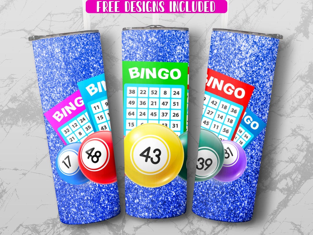20oz Tumbler Wrap Bingo Design, Blue Sparkle Bingo Tumbler Wrap, Bingo ...