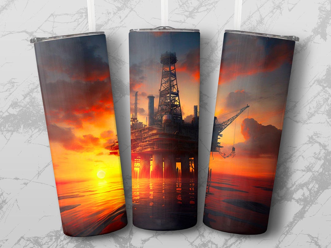 Digital Sunset Oil Rig Wrap for 20oz Tumbler, Stunning Oceanic Scenery ...