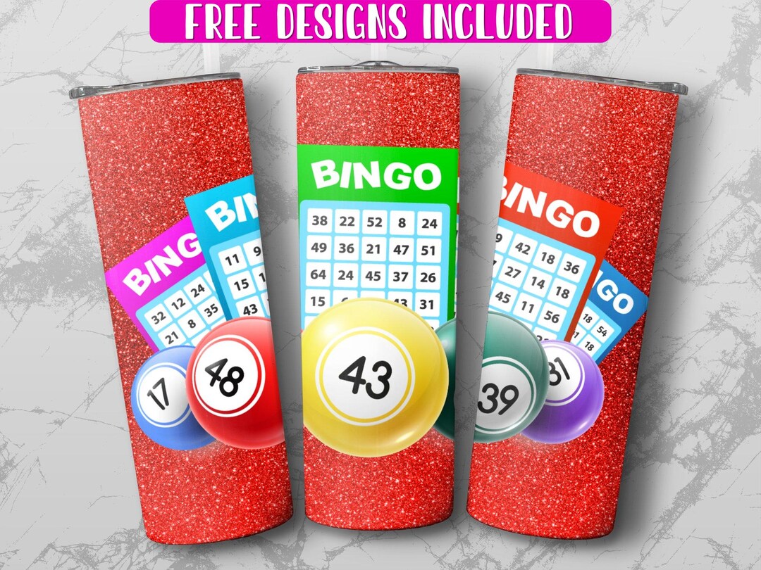 Bingo 20oz Tumbler Wrap PNG, Red Glitter Bingo Tumbler Wrap, Bingo Ball ...