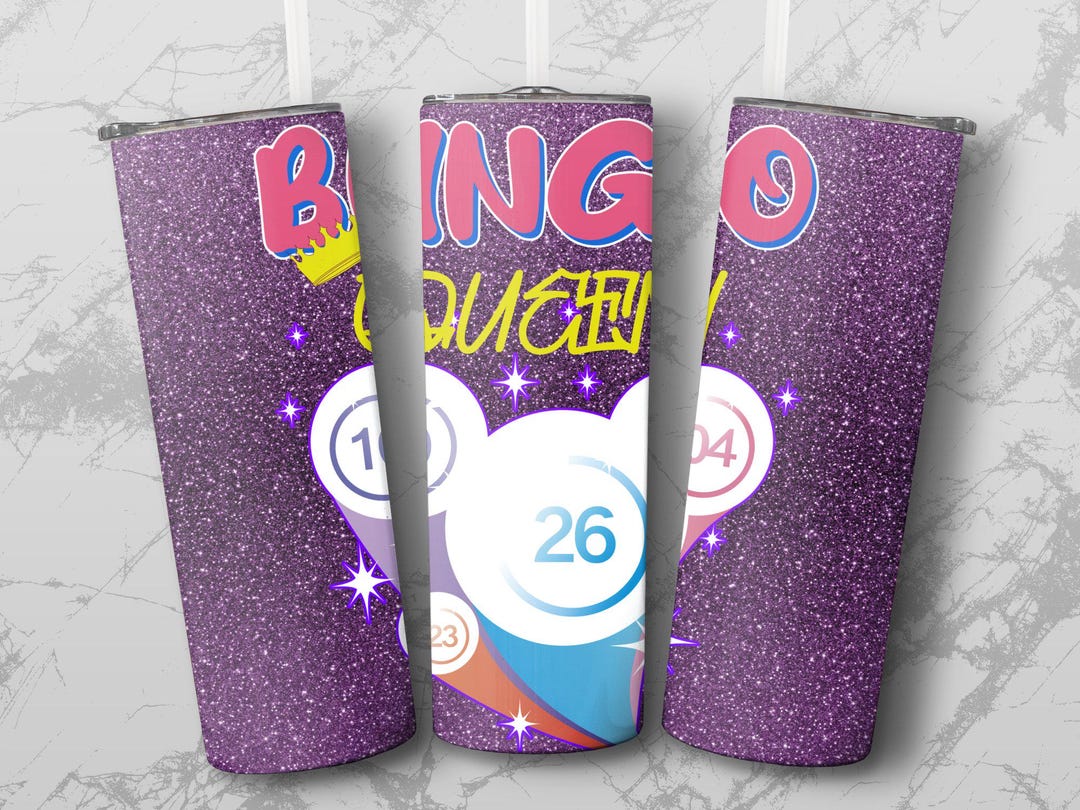 Bingo Themed 20oz Tumbler Wrap, Purple Glitter Bingo Design With ...