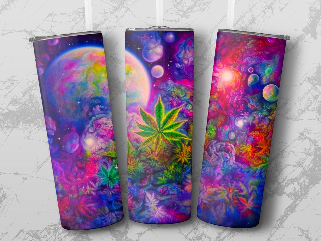 Cosmic Neon Galaxy Space With Weed Leaf PNG Wrap for 20oz Tumbler ...