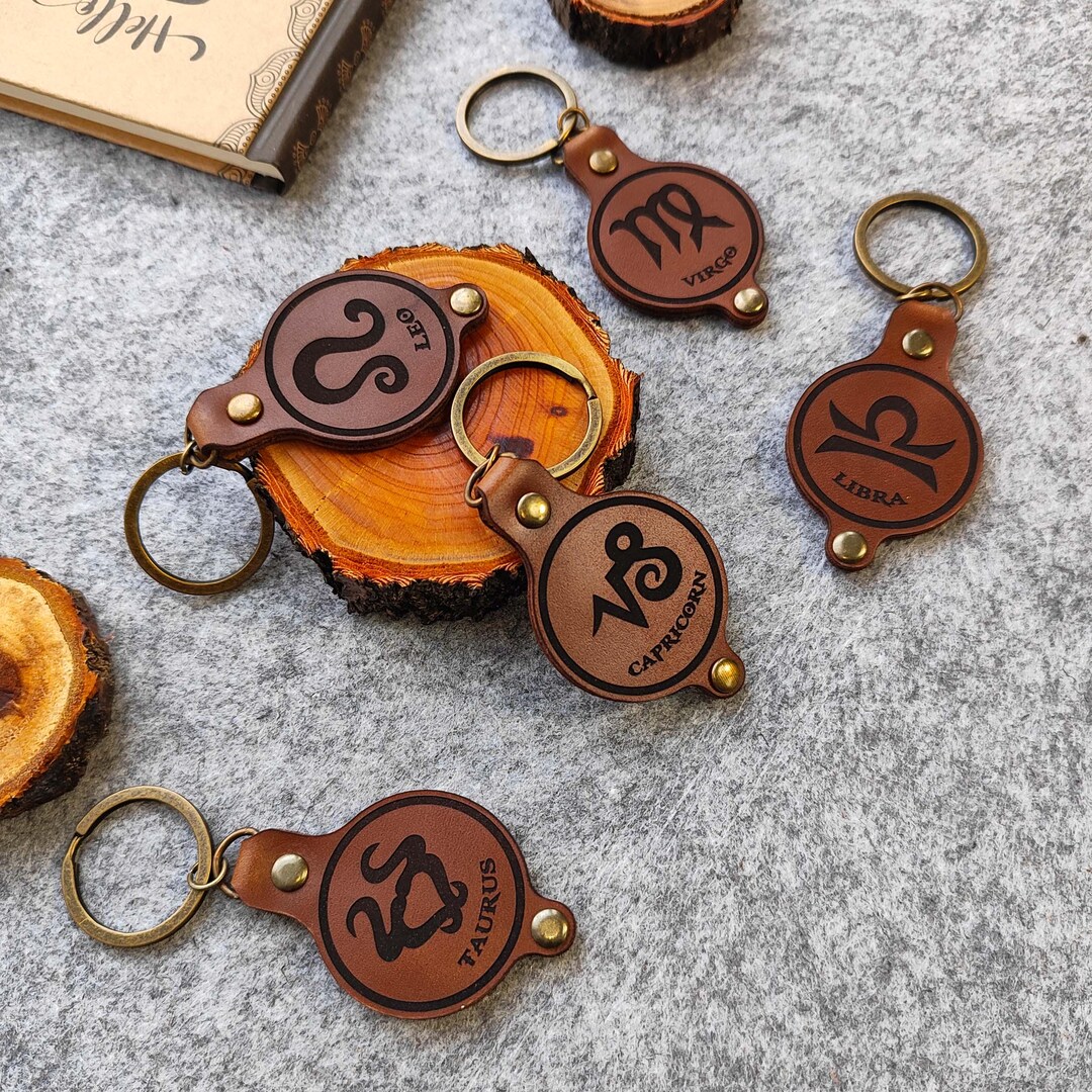 Personalized Zodiac Keychain, Leather Keychain With Zodiac Sign ...